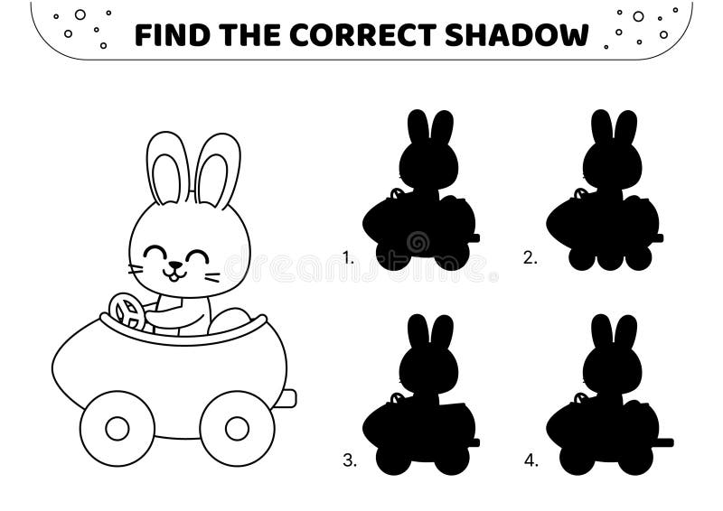 Find the Correct Shadow. Black and White. Harry Rabbit in Car. Shadow ...