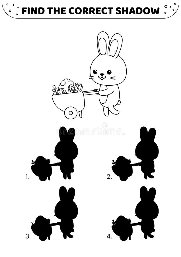 Find the Correct Shadow. Black and White. Rabbit with Barrow. Shadow ...