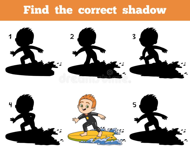 Find the Correct Shadow, a Boy Riding a Surf Stock Vector ...