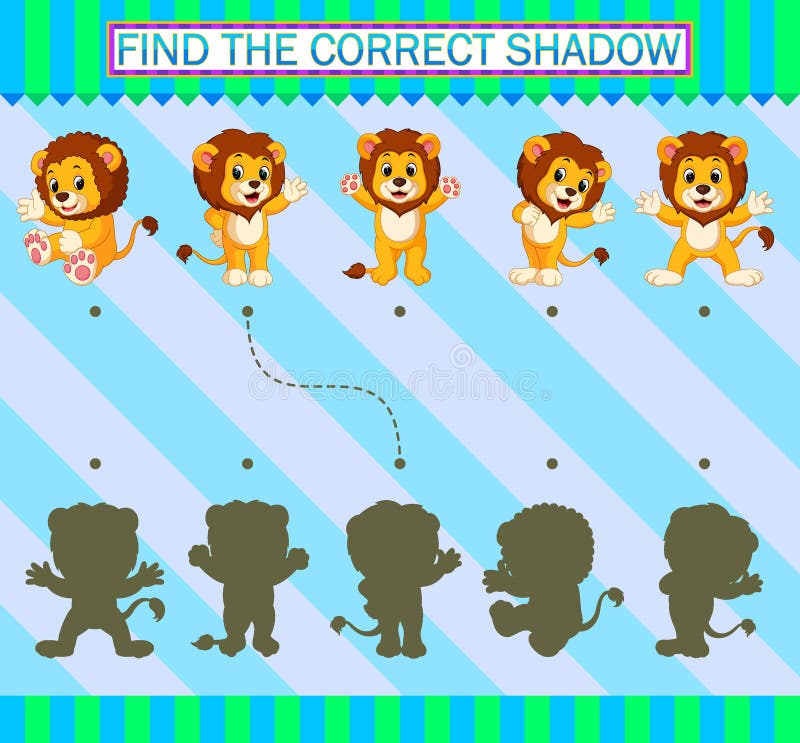 Find the Correct Shadow. Cartoon Cute Lion Stock Vector - Illustration ...