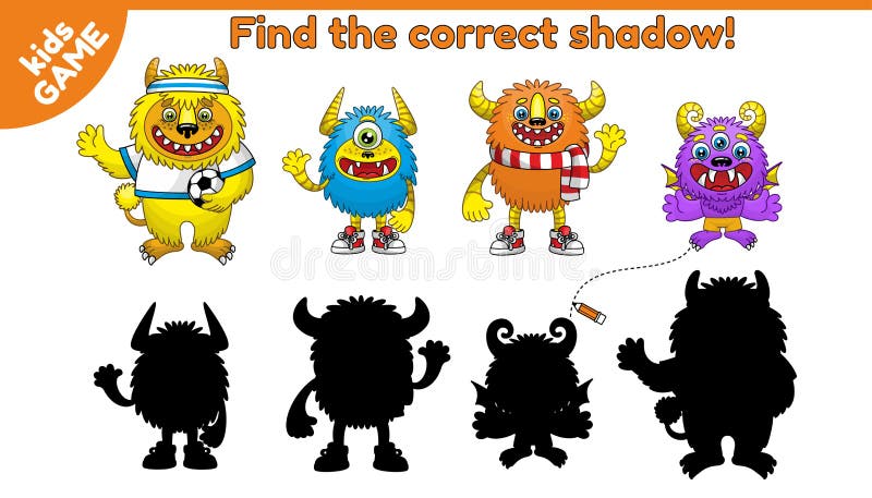 Find the Correct Shadow Cartoon Monsters-1 Stock Vector - Illustration ...