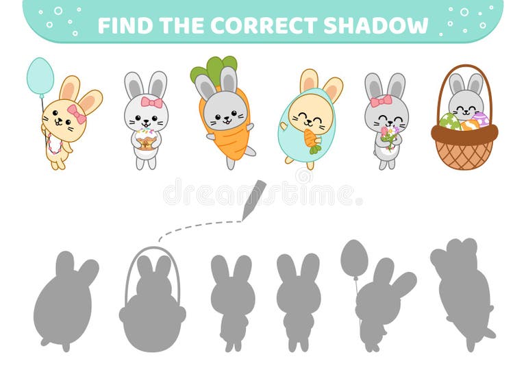 Find the Correct Shadow. Cheerful Easter Rabbits. Shadow Matching Game ...