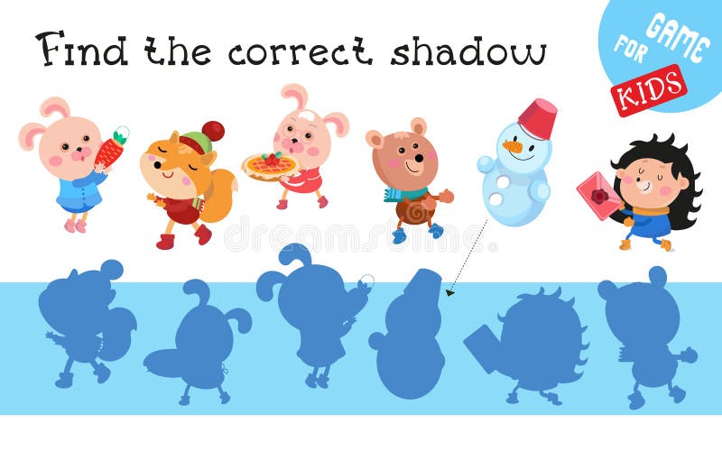 Find the Correct Shadow. Cute Animal Characters Getting Ready for ...