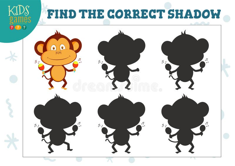 Find the Correct Shadow for Cute Cartoon Dancing Monkey Educational ...