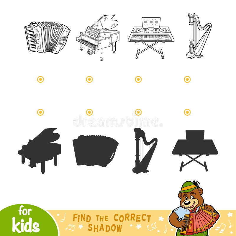 Find the Correct Shadow. Black and White Set of Musical Instruments ...