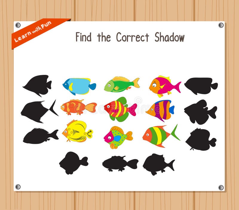 Find the Correct Shadow, Education Game for Children - Fish Stock ...