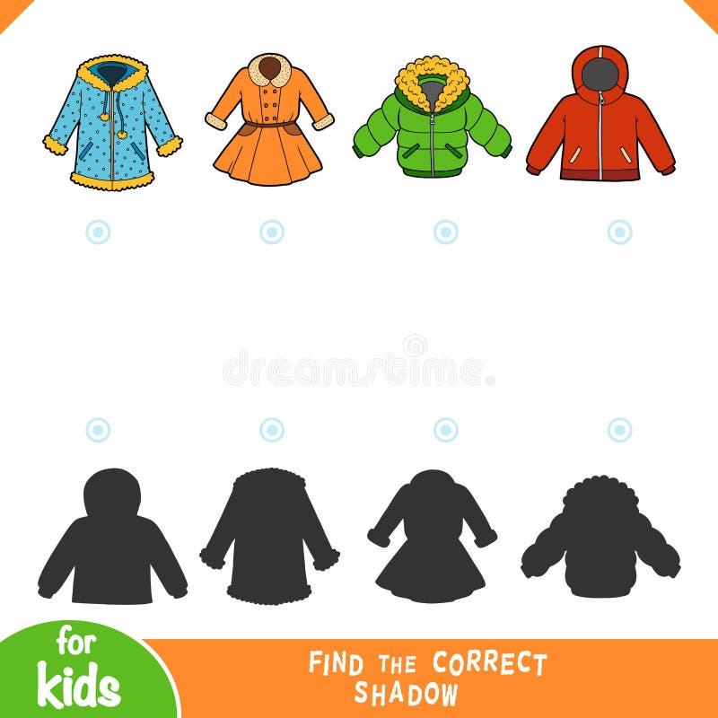 Find the Correct Shadow, Education Game for Children. Set of Warm ...