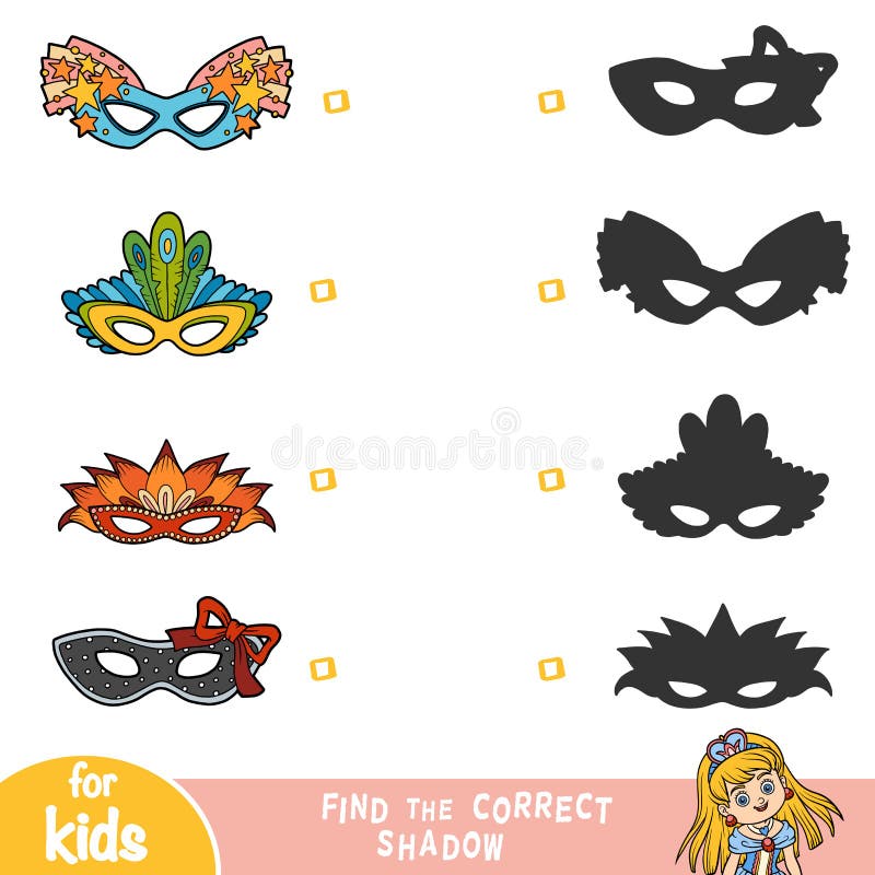 Find the Correct Shadow, Education Game, Set of Carnival Masks Stock ...