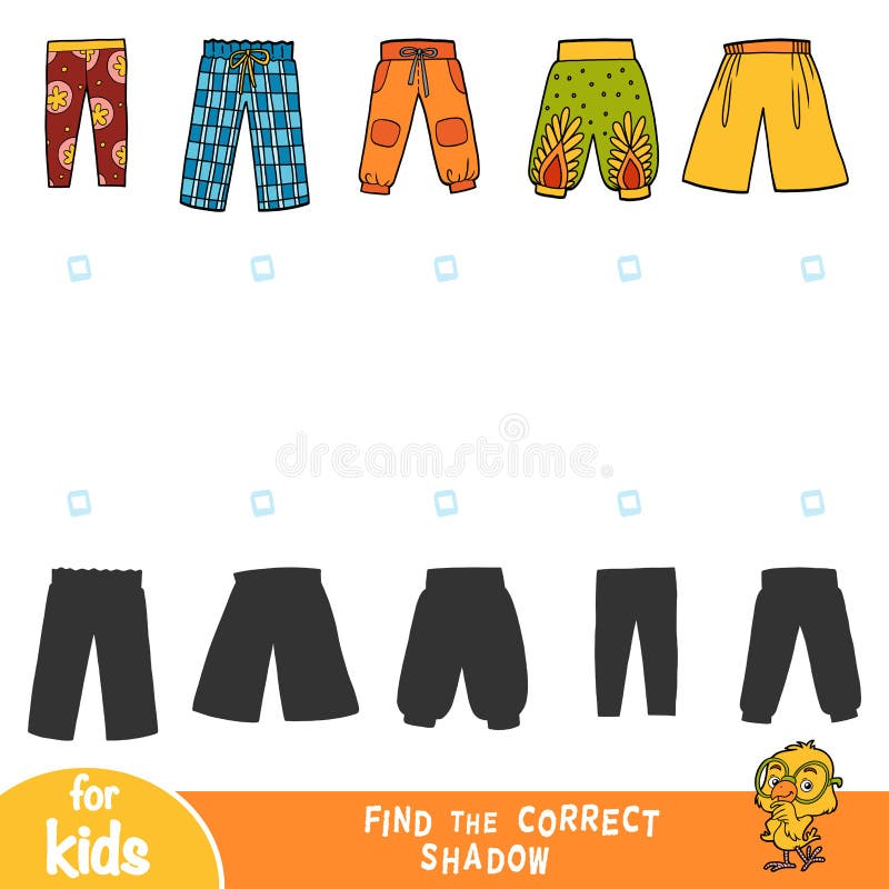Find the Correct Shadow, Education Game, Set of Pants Stock Vector ...