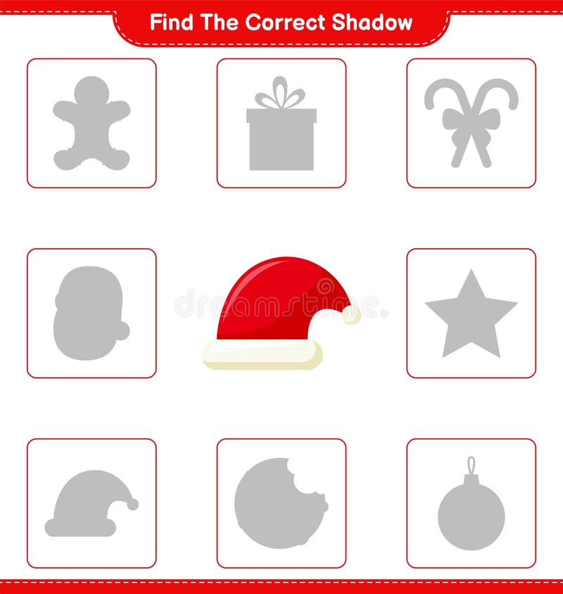 Find the Correct Shadow. Find and Match the Correct Shadow of Santa Hat ...
