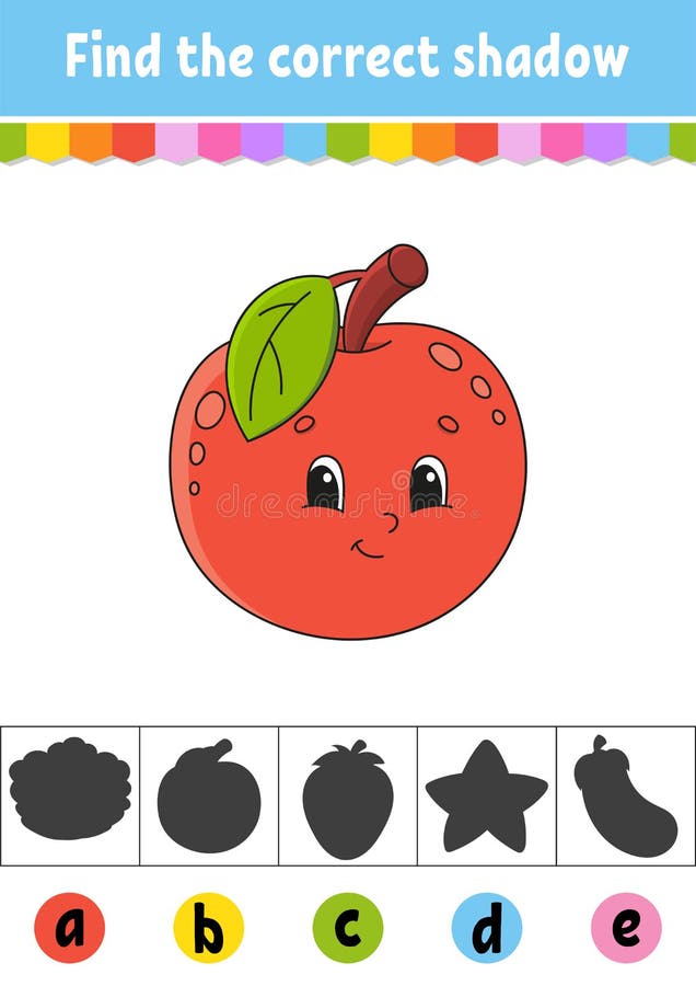 Find the Correct Shadow. Fruit Apple. Education Developing Worksheet ...