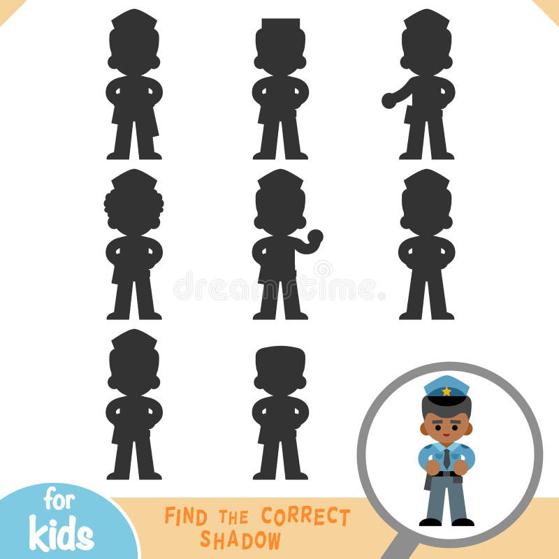 Find the Correct Shadow, Game for Children, Police Officer Stock Vector ...
