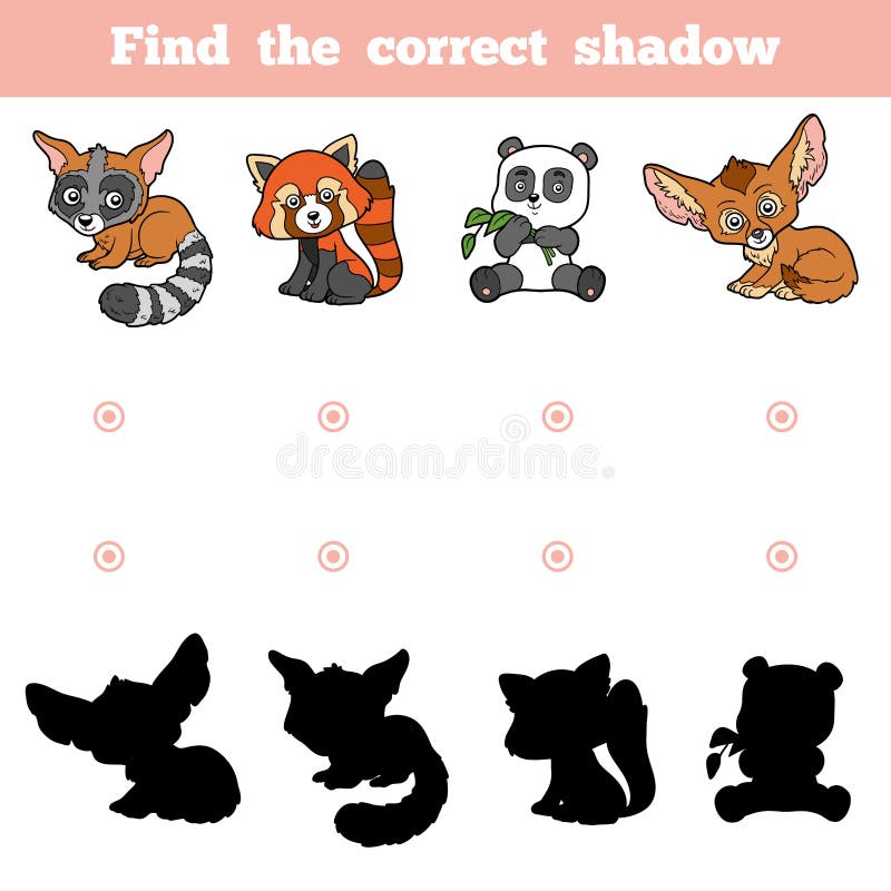 Find the Correct Shadow, Game for Children. Set of Animals Stock Vector ...