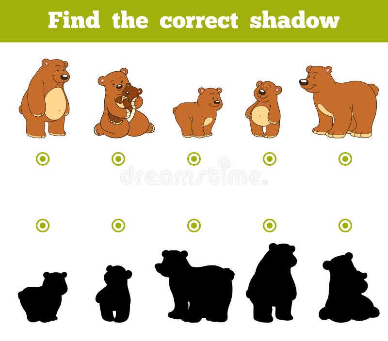 Find the Correct Shadow, Game for Children. Set of Cartoon Bears Stock ...