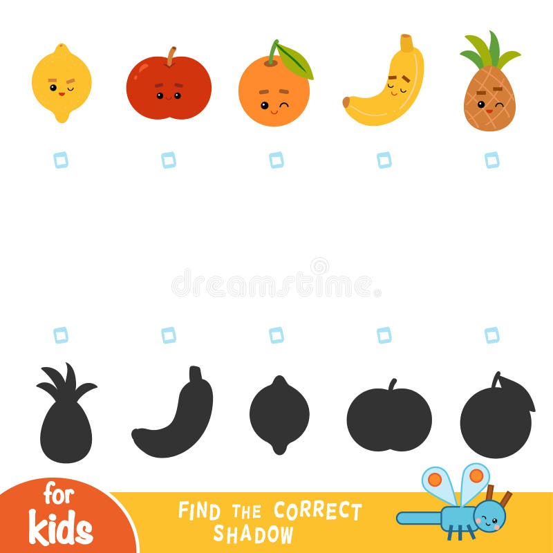 Find the Correct Shadow, Game for Children. Set of Fruits Stock Vector ...