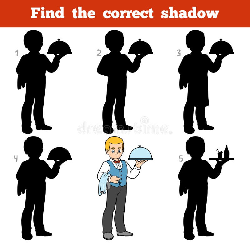 Find the Correct Shadow, Game for Children, Waiter Stock Vector ...