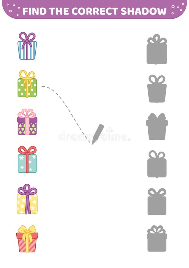 Find the Correct Shadow. Gift Boxes. Presents. Shadow Matching Game ...