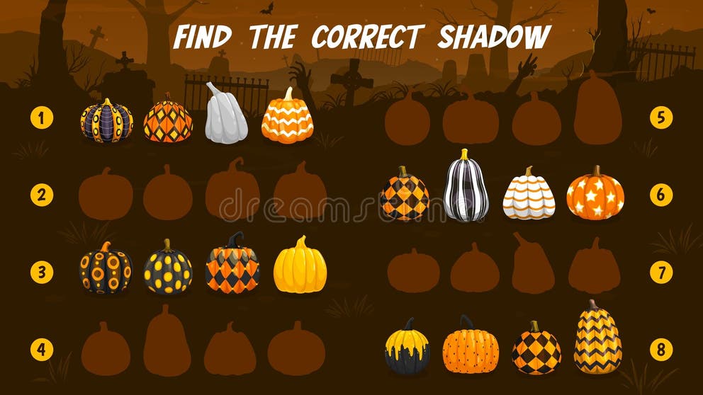 Find Correct Shadow of Halloween Patterned Pumpkin Stock Vector ...