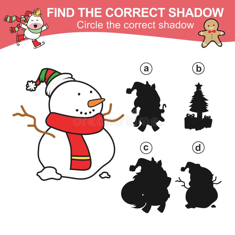 Find the Correct Shadow Worksheet for Children with Christmas Theme ...