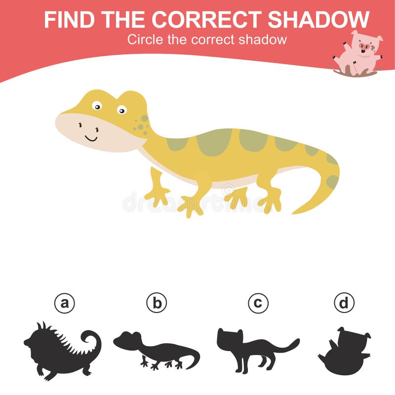 Find the Correct Shadow of the Lizard. Matching Animal Shadow Game for ...