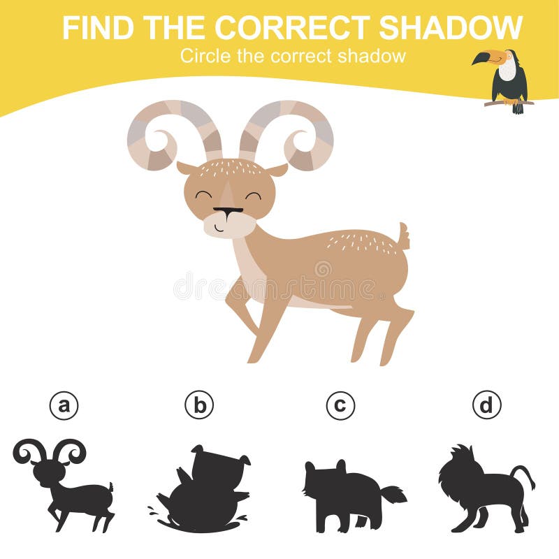 Find the Correct Shadow of the Urial. Matching Animal Shadow Game for ...