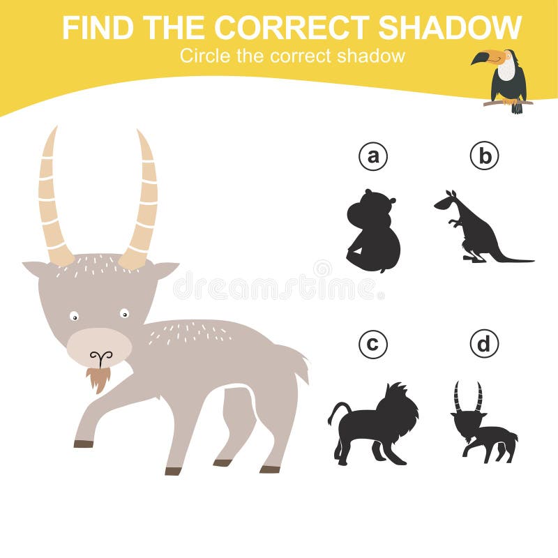 Find the Correct Shadow of the Goat. Matching Animal Shadow Game for ...