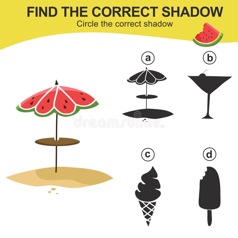 Matching Shadow Game Worksheet for Kids. Find the Correct Shadow of an ...