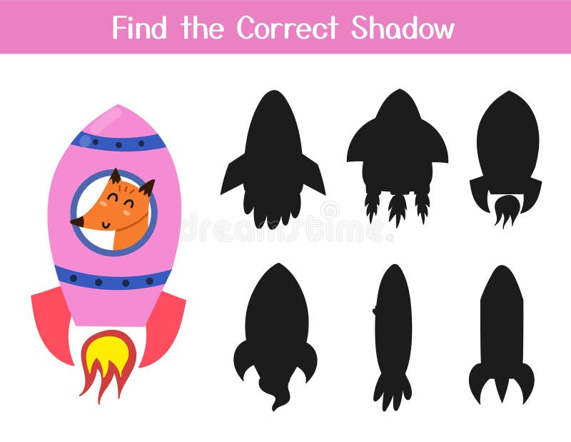 Find the Correct Shadow Matching Game with Cute Fox in a Rocket. Space Activity Page Stock ...
