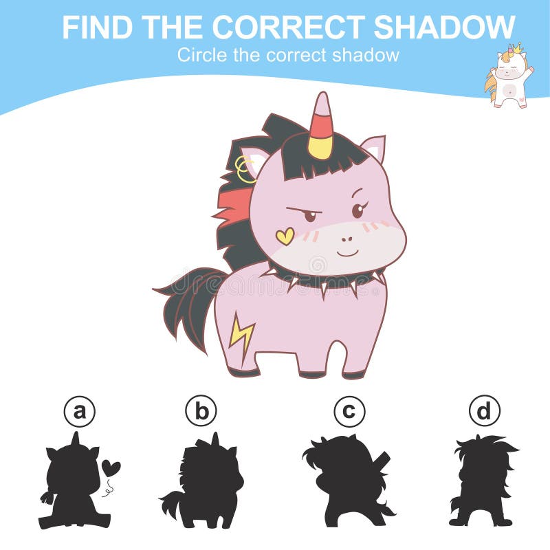 Matching Unicorn Shadow Game for Children Stock Vector - Illustration ...