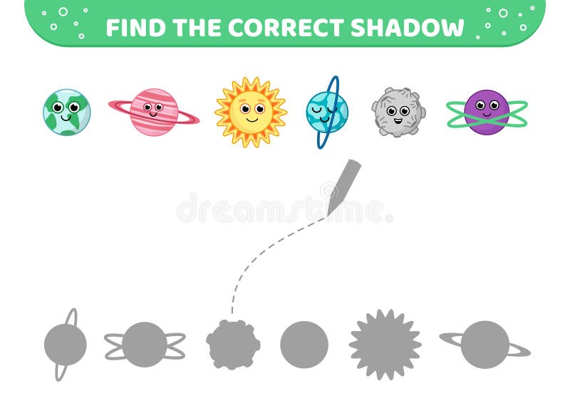 Find the Correct Shadow. Planets of Solar System. Shadow Matching Game ...