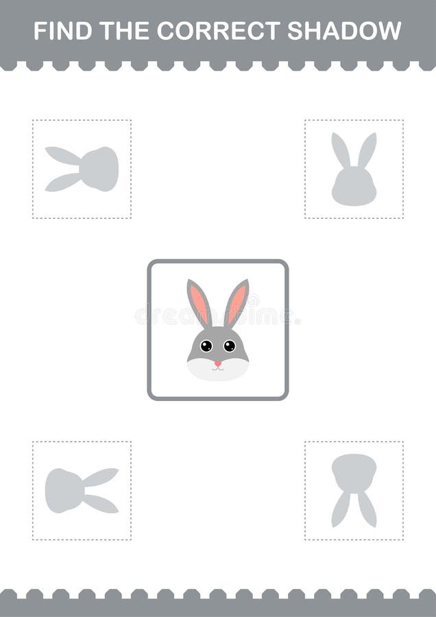 Find the Correct Shadow Rabbit Face. Worksheet for Kids Stock Vector ...