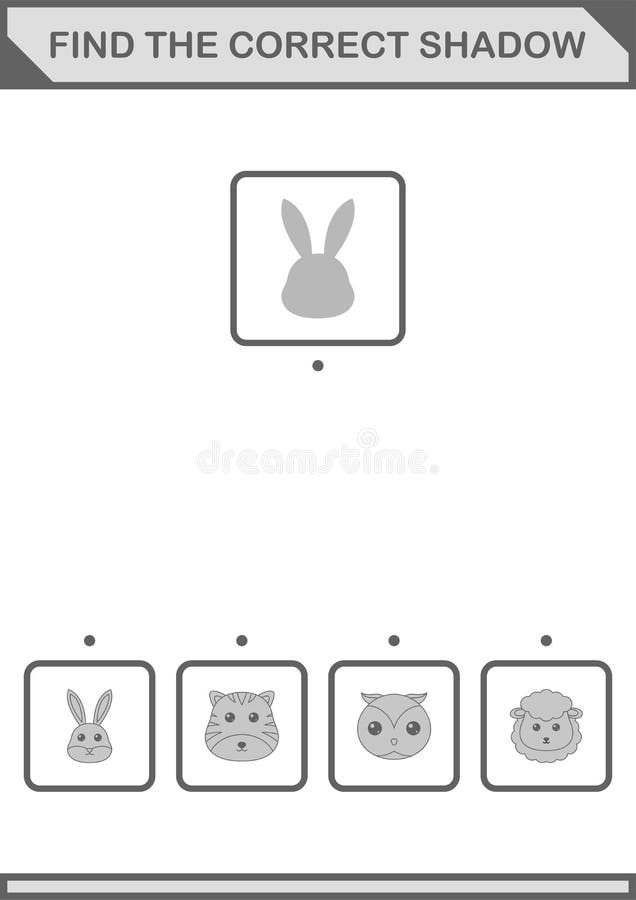Find the Correct Shadow Rabbit Face. Worksheet for Kids Stock Vector ...