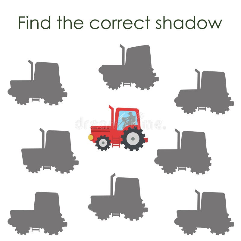 Find the Correct Shadow of Red Tractor. Worksheet for Children S ...