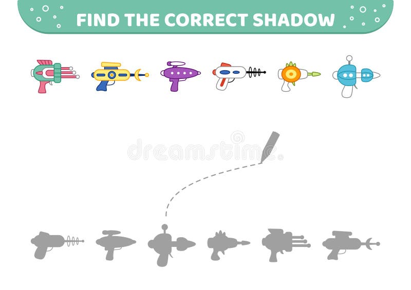 Find the Correct Shadow. Space Gun, Blaster. Shadow Matching Game ...