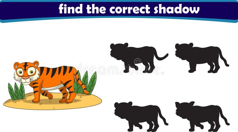 Funny Cartoon Tigers. Find the Correct Shadow. Kids Education Games ...