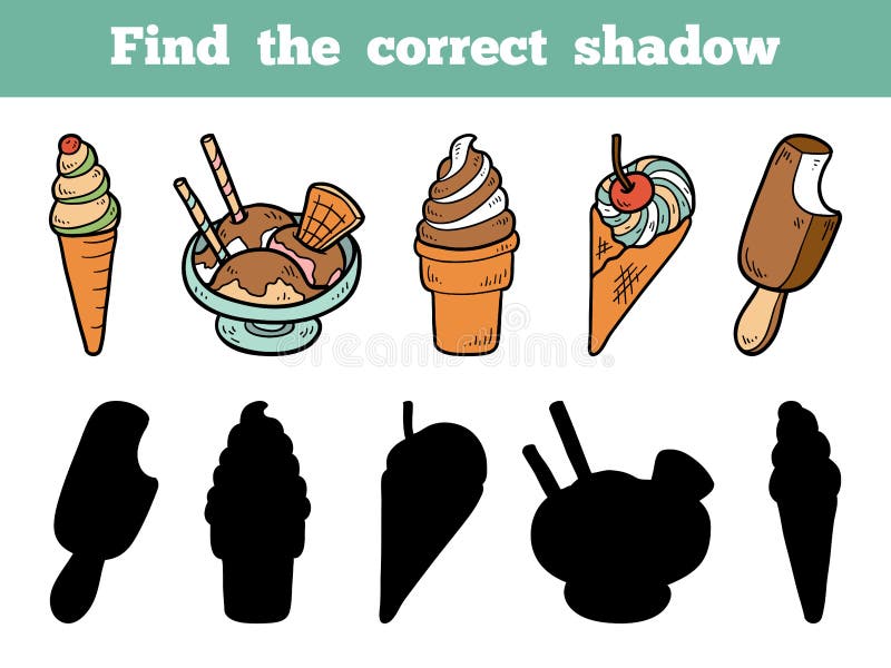 Find the Correct Shadow. Vector Color Ice-cream Stock Vector ...