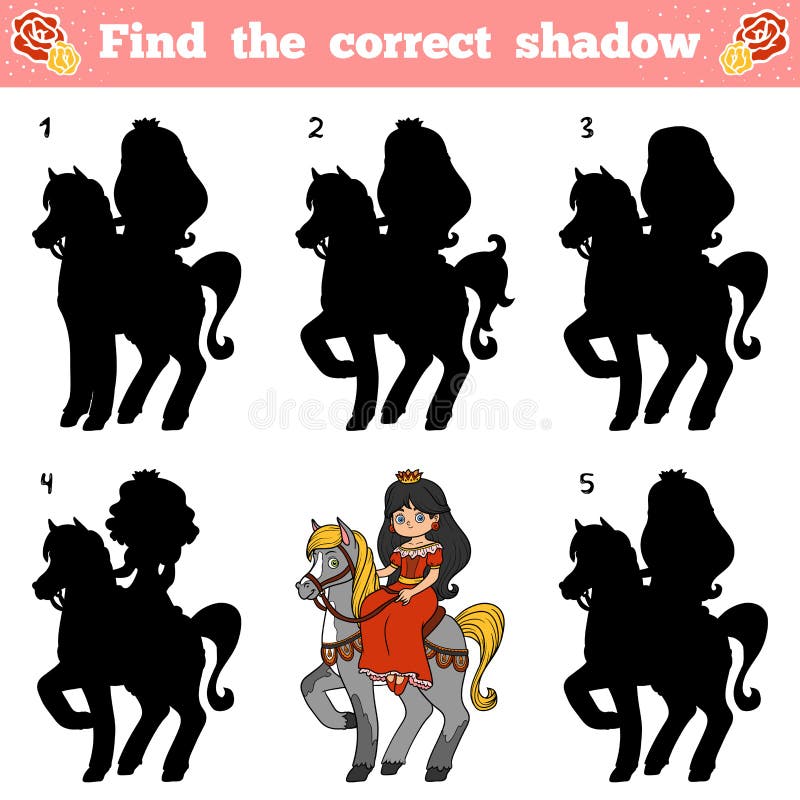 Find the Correct Shadow. Vector Princess and Horse Stock Vector ...