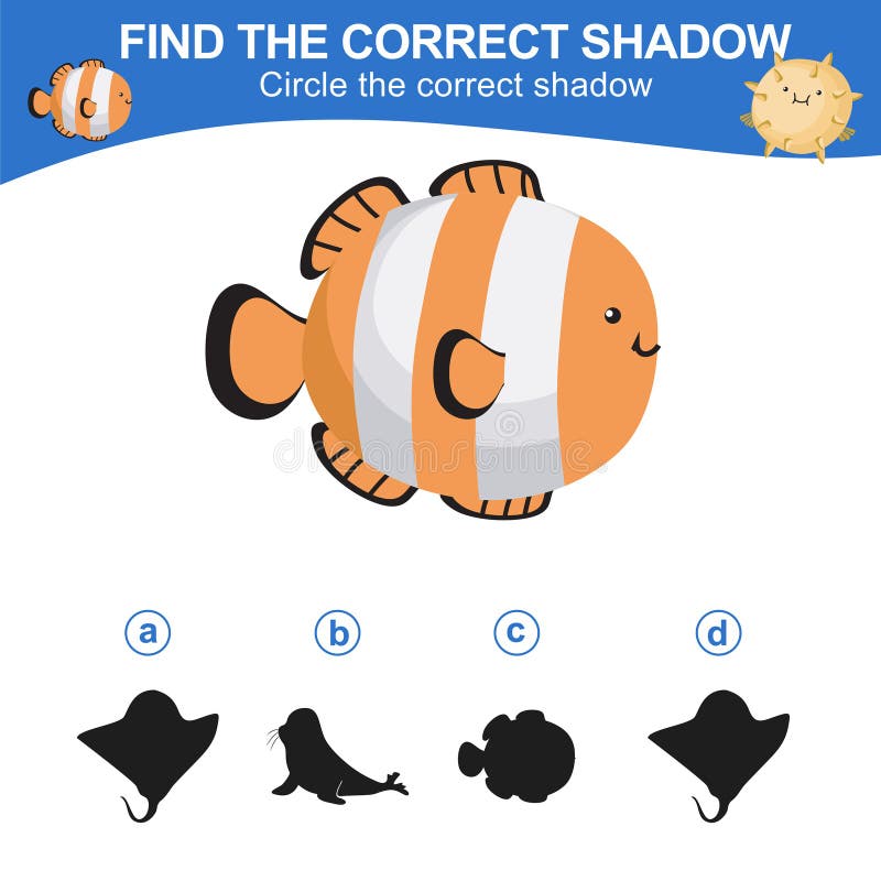 Find the Correct Shadow. Worksheet for Kid Stock Vector - Illustration ...