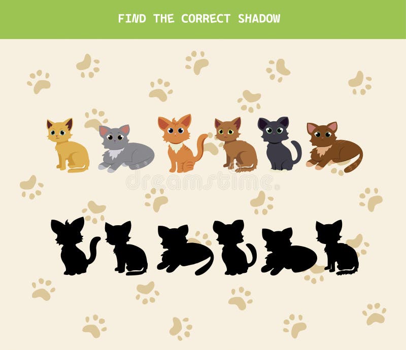 Find the Correct Shadows of Cats. Educational Game.Vector Illustration ...