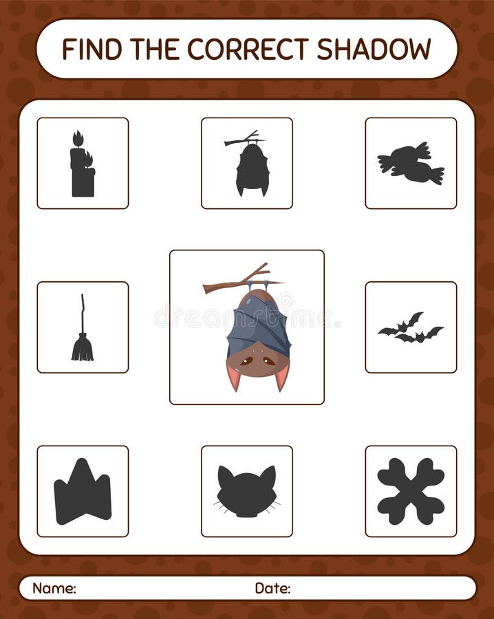 Find the Correct Shadows Game with Bat. Worksheet for Preschool Kids ...