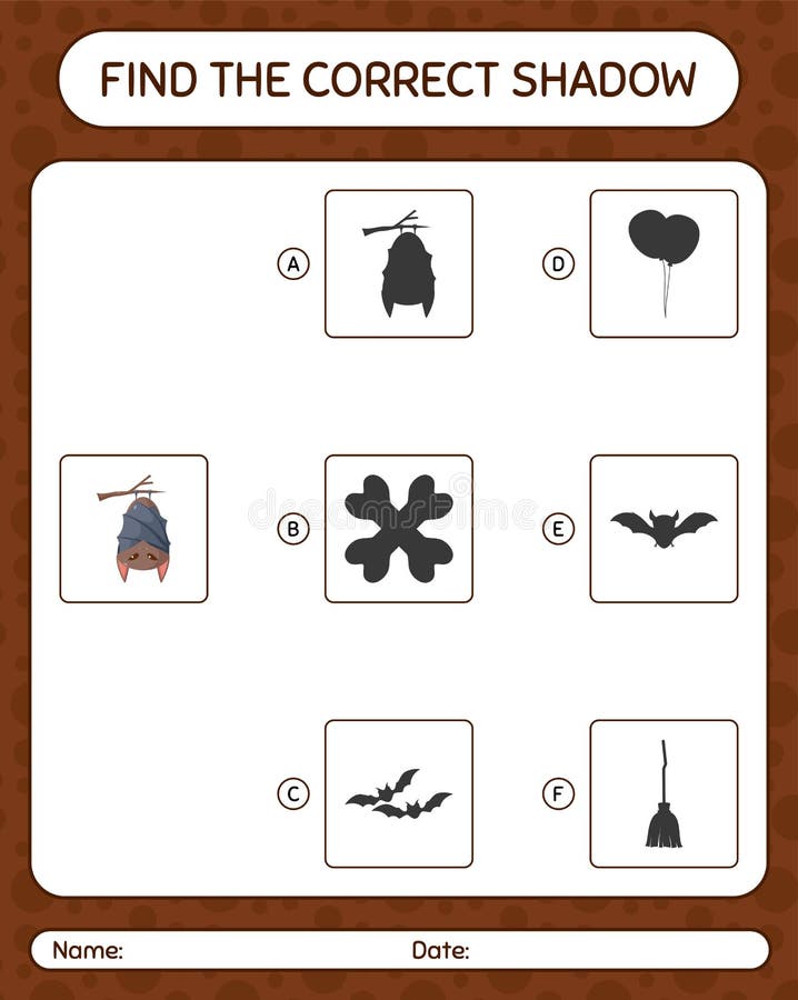 Find the Correct Shadows Game with Bat. Worksheet for Preschool Kids ...