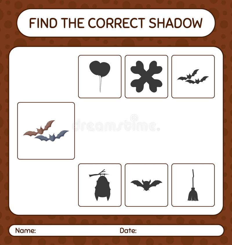 Find the Correct Shadows Game with Bat. Worksheet for Preschool Kids ...