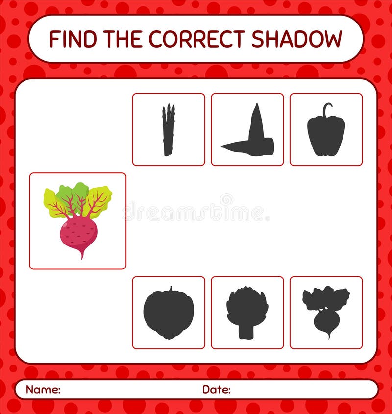 Find the Correct Shadows Game with Beet Root. Worksheet for Preschool ...