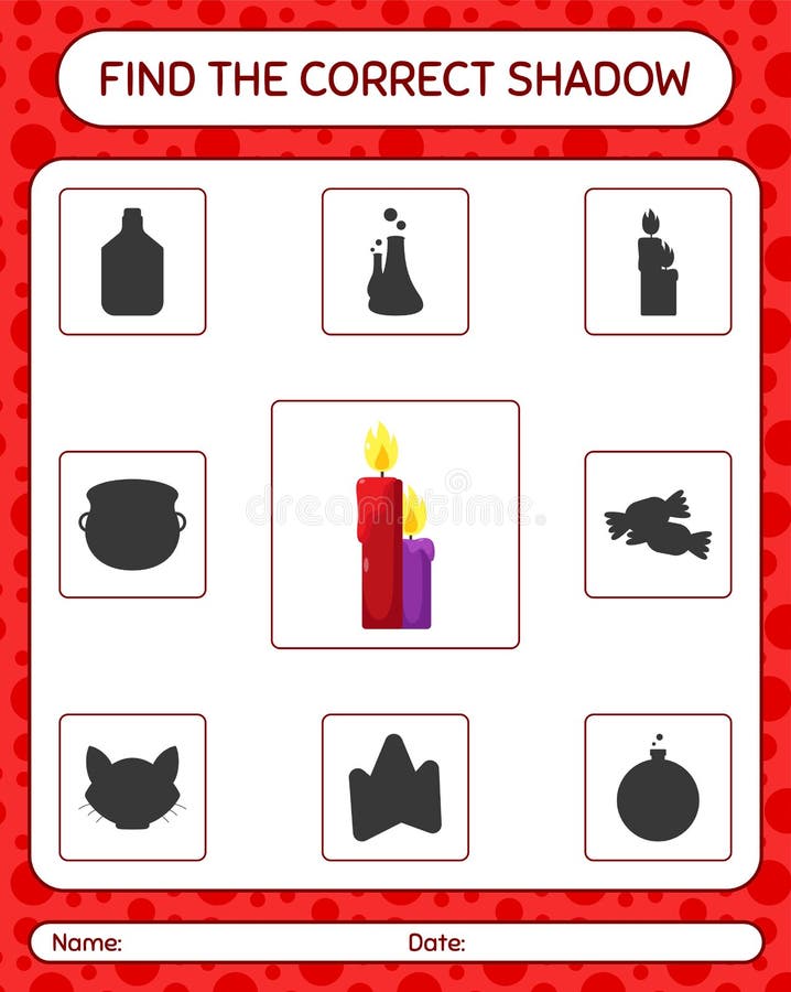 Find the Correct Shadows Game with Candle. Worksheet for Preschool Kids ...