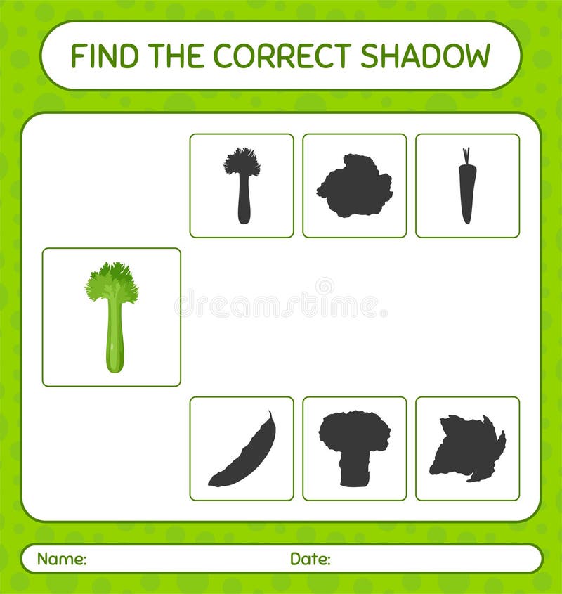 Find the Correct Shadows Game with Celery. Worksheet for Preschool Kids ...