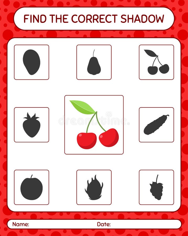 Find the Correct Shadows Game with Cherry. Worksheet for Preschool Kids ...
