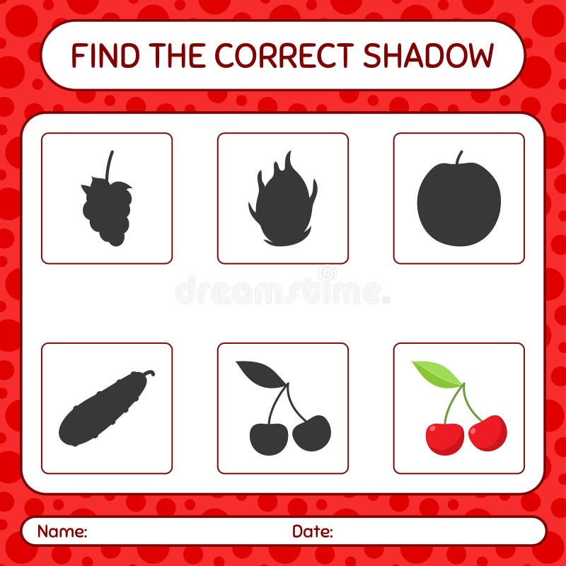 Find the Correct Shadows Game with Cherry. Worksheet for Preschool Kids ...