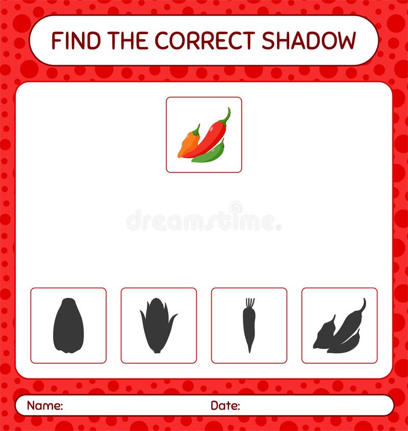 Find the Correct Shadows Game with Chili Pepper. Worksheet for ...