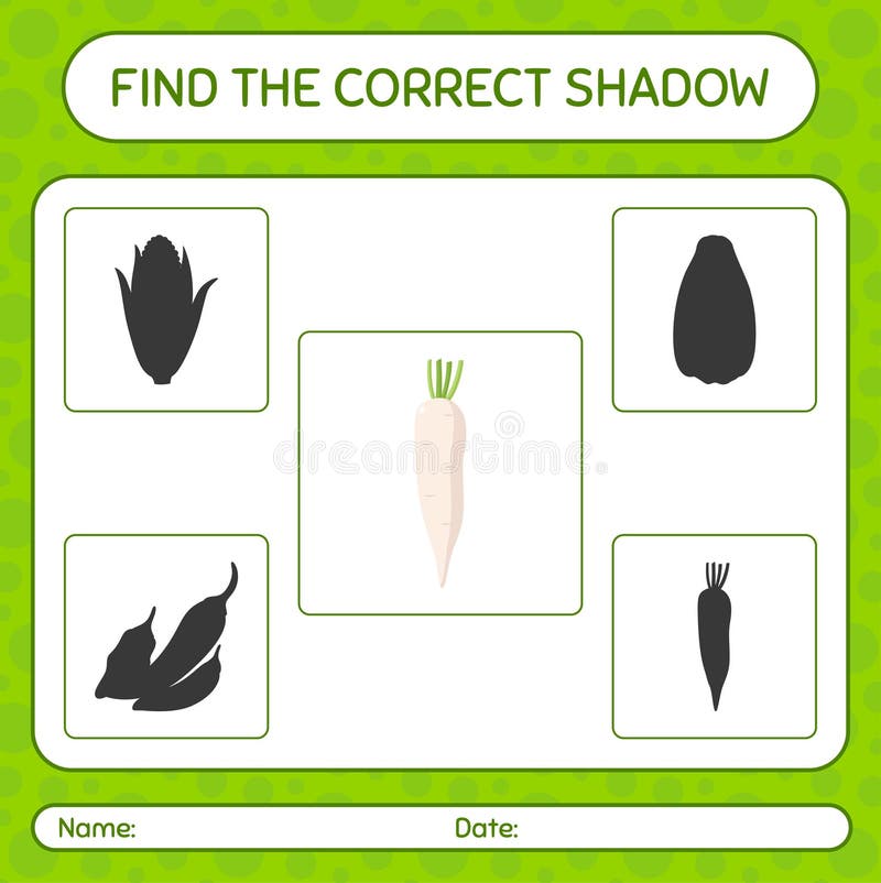 Find the Correct Shadows Game with Daikon. Worksheet for Preschool Kids ...