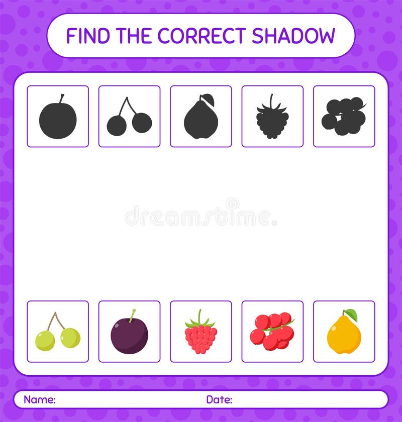 Find the Correct Shadows Game with Fruits. Worksheet for Preschool Kids ...
